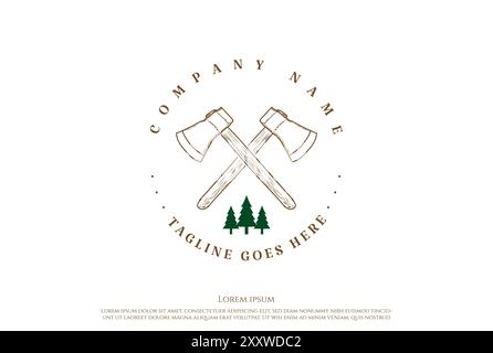 Vintage Retro Crossed Ax Hatchet Axes for Log Logging Lumberjack Timber ...