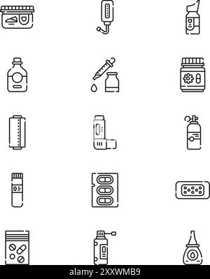 Medicaments icons collection is a vector illustration with editable ...