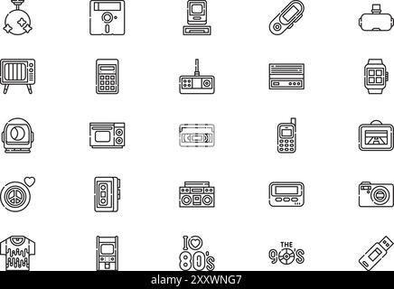 Decades icons collection is a vector illustration with editable stroke ...