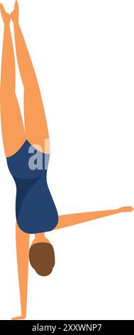 Young woman gymnast is balancing upside down while doing the splits ...