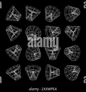 Wireframe lined shapes. Perspective mesh, 3d grid. Modern trendy low ...