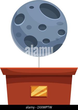 Cartoon grey moon with craters standing on a pedestal in a museum Stock ...