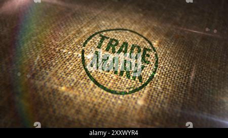 Copyright stamp printed on linen sack. Trademark intellectual property ...