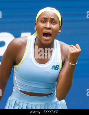 Coco Gauff of the U.S. celebrates after winning the second round women ...