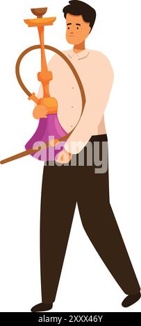 Waiter is walking while carefully holding a traditional hookah pipe ...