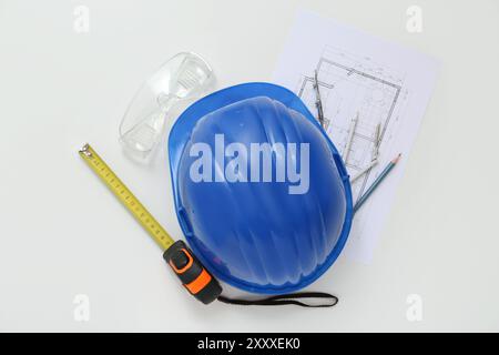 Architect's supplies with house plan on white background Stock Photo ...