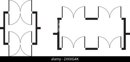 Set of door plan icons. Big doors in office or department, supermarket ...