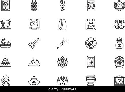 Hindu wedding icons collection is a vector illustration with editable ...