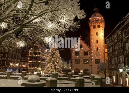 The old town centre of Mosbach decorated for Christmas Stock Photo - Alamy