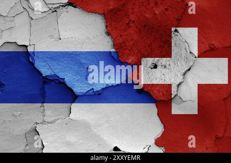 flags of Zug canton and Switzerland painted on cracked wall Stock Photo ...