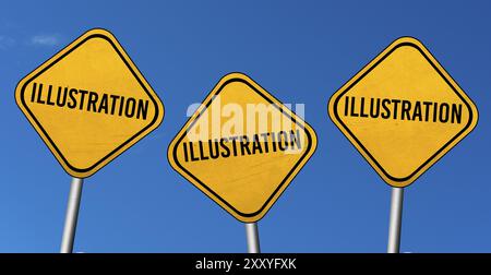 illustration - yellow signs with blue sky Stock Photo - Alamy
