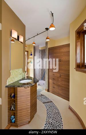Small bathroom with custom vanity and interesting combination and ...