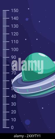 Kids height chart with cartoon planets and stars, measuring scale from ...