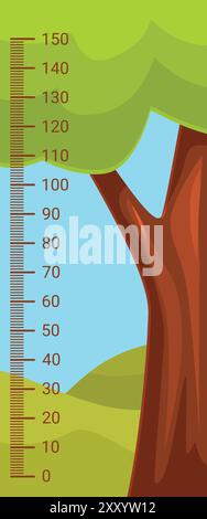 Cartoon tree growing next to a height measurement chart with numbers ...