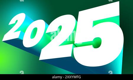 year 2025 3d date sign presentation background white letters red ...