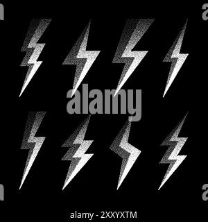 Lightning bolt icons collection. Dotted flash symbol, thunderbolt ...