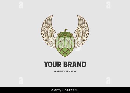 Vintage Eagle Hawk Falcon with Hop for Craft Beer Brewing Brewery Label ...