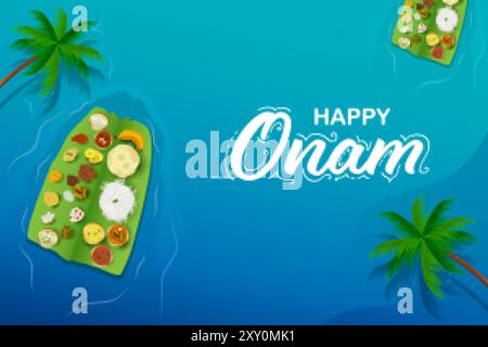 illustration of Sadya feast on banana leaf in celebration background ...
