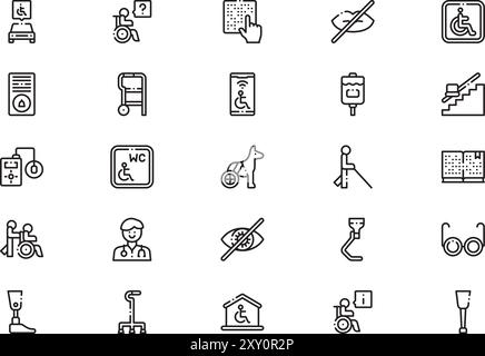 Disabled people assistance icons collection is a vector illustration ...