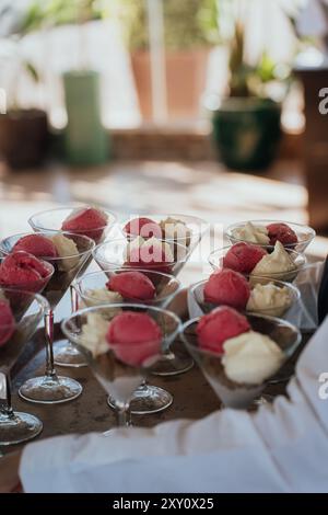 Elegant outdoor wedding reception with decorated tables Stock Photo - Alamy