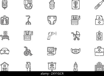 Nursing icons collection is a vector illustration with editable stroke ...