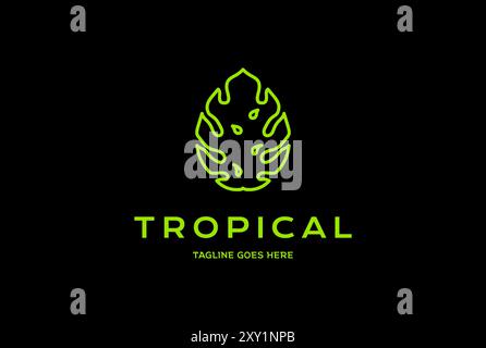 Minimalist trendy logo natural tropical branch leaves and stem rhombus ...