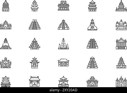 Temples icons collection is a vector illustration with editable stroke ...