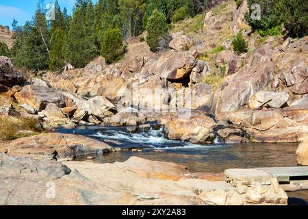 Photograph of water flowing in Adelong creek near the Adelong Falls ...