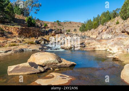 Photograph of water flowing in Adelong creek near the Adelong Falls ...