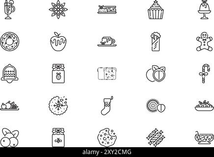 Christmas food and drinks icons collection is a vector illustration ...