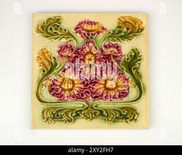 Antique 1900s English Art Nouveau Rhodes Tile Co. three blue flower ...