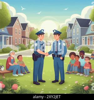 a peaceful scene of police officers interacting positively with ...