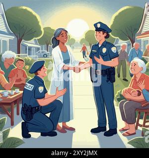 a peaceful scene of police officers interacting positively with ...
