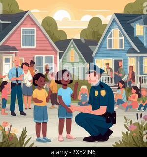 a peaceful scene of police officers interacting positively with ...