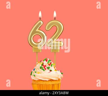 Number 62 candle with cupcake - Birthday card Stock Photo - Alamy