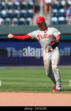Philadelphia Phillies' Bryson Stott in action during a baseball game, Friday, April 18, 2025, in ...
