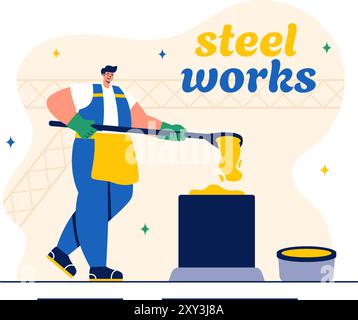 Steelworks Vector Illustration with Resource Mining, Smelting of Metal ...
