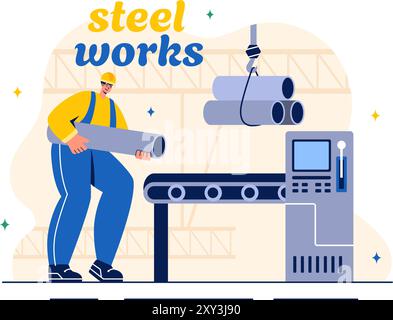 Steelworks Vector Illustration with Resource Mining, Smelting of Metal ...