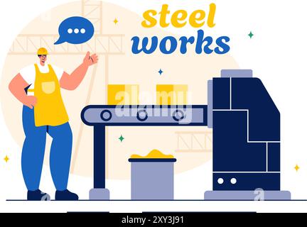 Steelworks Vector Illustration with Resource Mining, Smelting of Metal ...