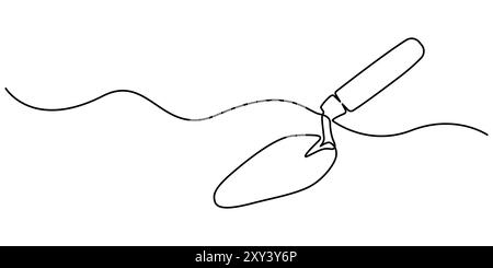 Continuous one line drawing of trowel icon in silhouette on a white ...