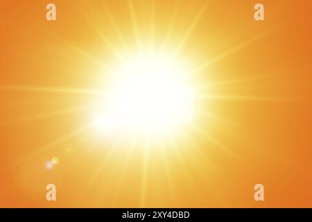 Orange-coloured sun with glare spots Stock Photo - Alamy