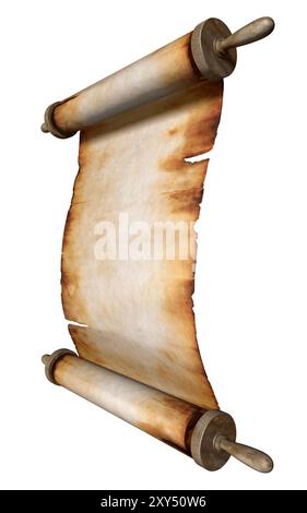 Blank unfolded roll of old yellowish parchment isolated on white ...