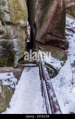 Hiking path in Hruba skala rocks in Cesky raj (Czech Paradise) region ...