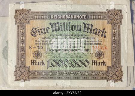 Historical banknote, Reichsbanknote, 1 million Mark, 1923, inflation ...