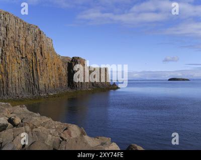Basalt columns on the island of Sugandisey in Stykkisholmur, Iceland ...