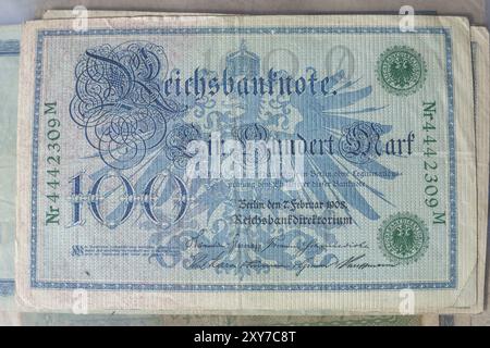 Historical banknote, Reichsbanknote, 100 Mark from 1908, German Reich ...