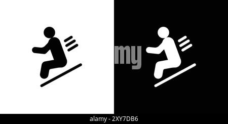 Man slide on slope icon Black line art vector in black and white ...
