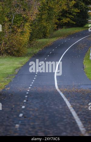 Looking down a bike path dressed in autumn leaves Stock Photo - Alamy