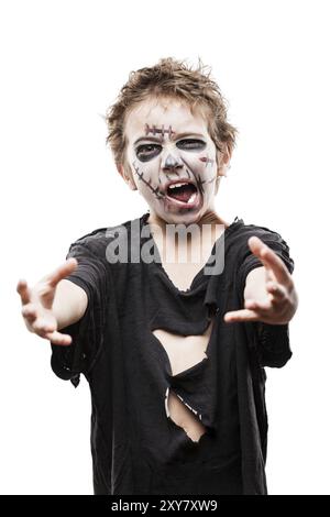 Halloween or horror concept, screaming walking dead zombie child boy ...