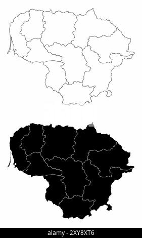 Lithuania country black outline and colored country silhouettes in ...